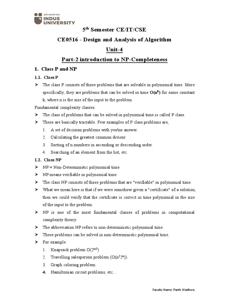 Daa Unit 4 Part 2 Pdf Time Complexity Computational Complexity Theory