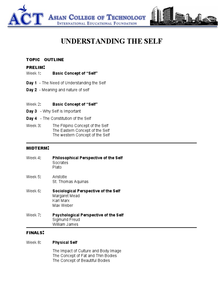 UNDERSTANDING THE SELF Topic Outline | PDF