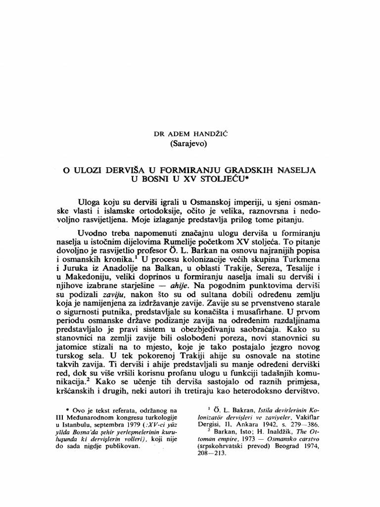 A. Handzic - o Ulozi Derviša U Formiranju Gradskih Naselja U Bosni U XV ...