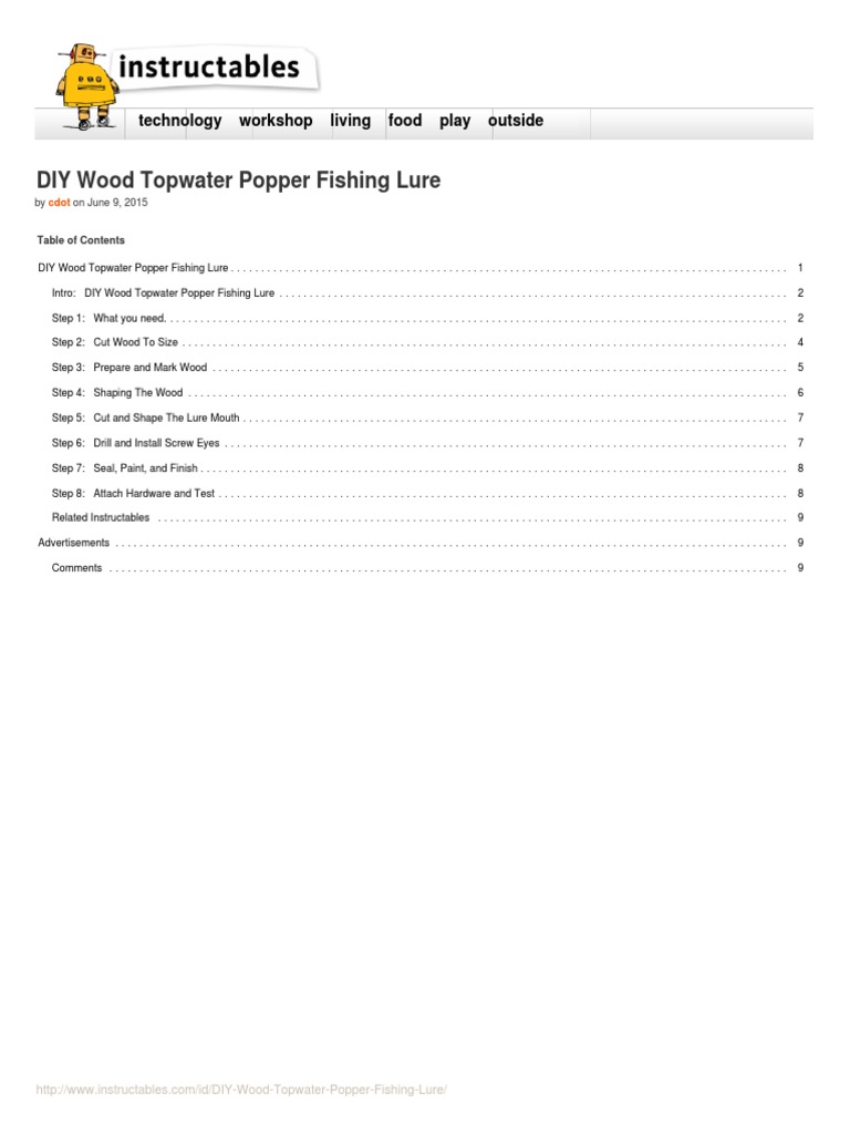 DIY Wood Topwater Popper Fishing Lure | PDF | Drill | Screw