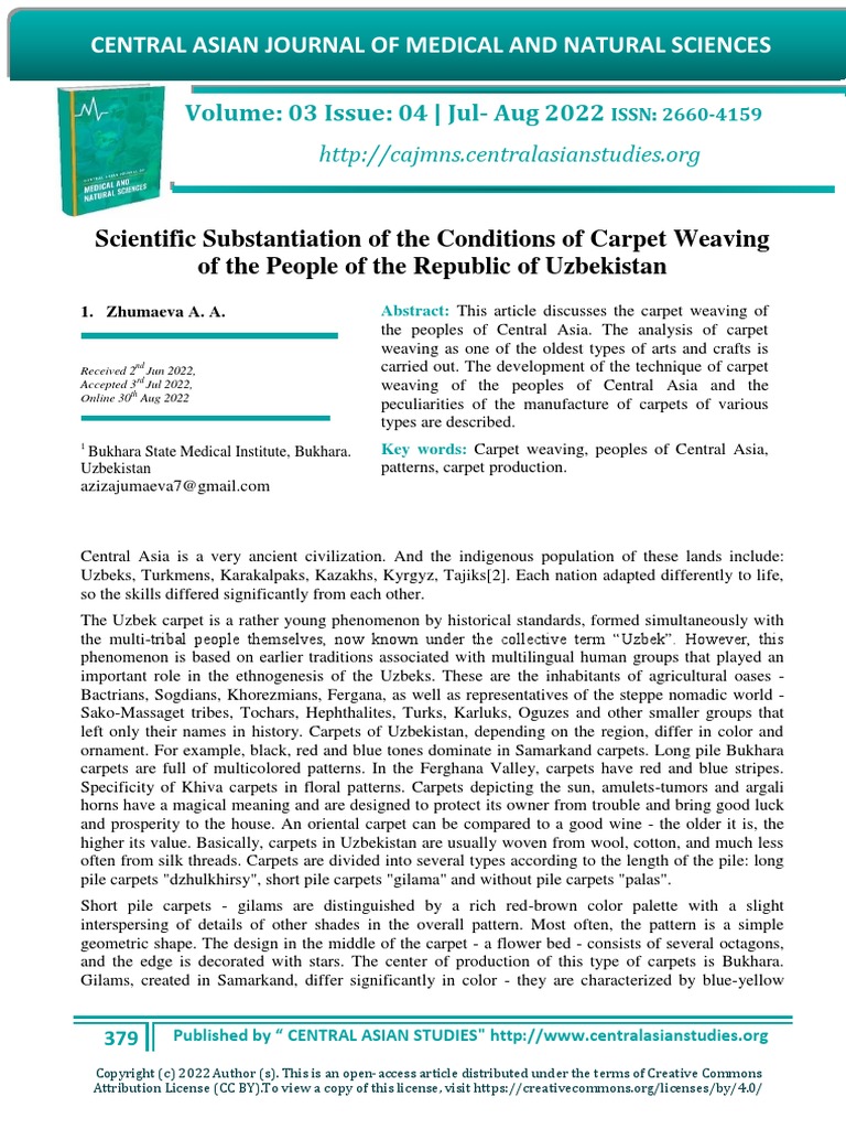 Scientific Substantiation of The Conditions of Carpet Weaving of The ...
