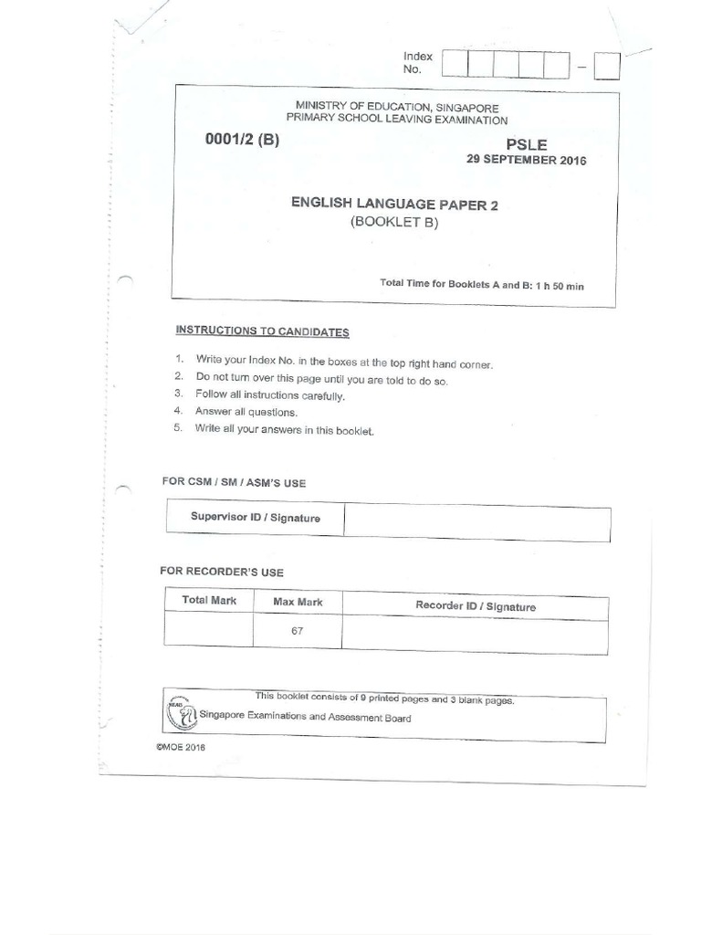 PSLE P6 2016 (Booklet B) Answers | PDF