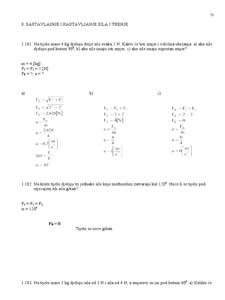 Zadaci Iz Mehanike Rijeseni | PDF