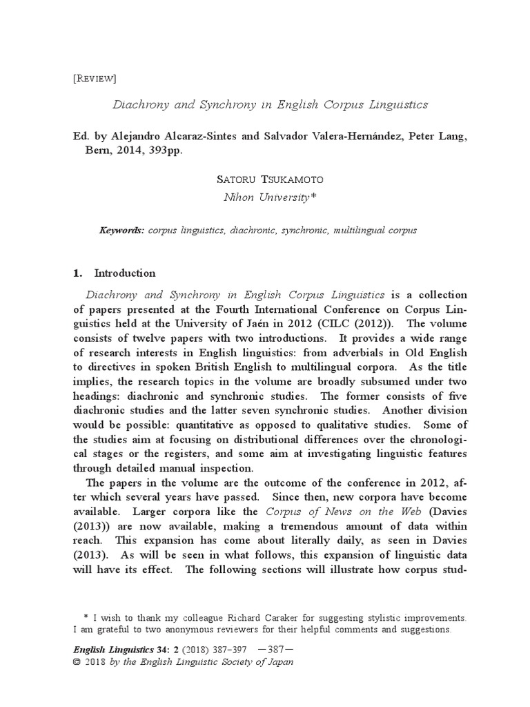 Diachrony and Synchrony in English Corpus Linguistics: Nihon University ...
