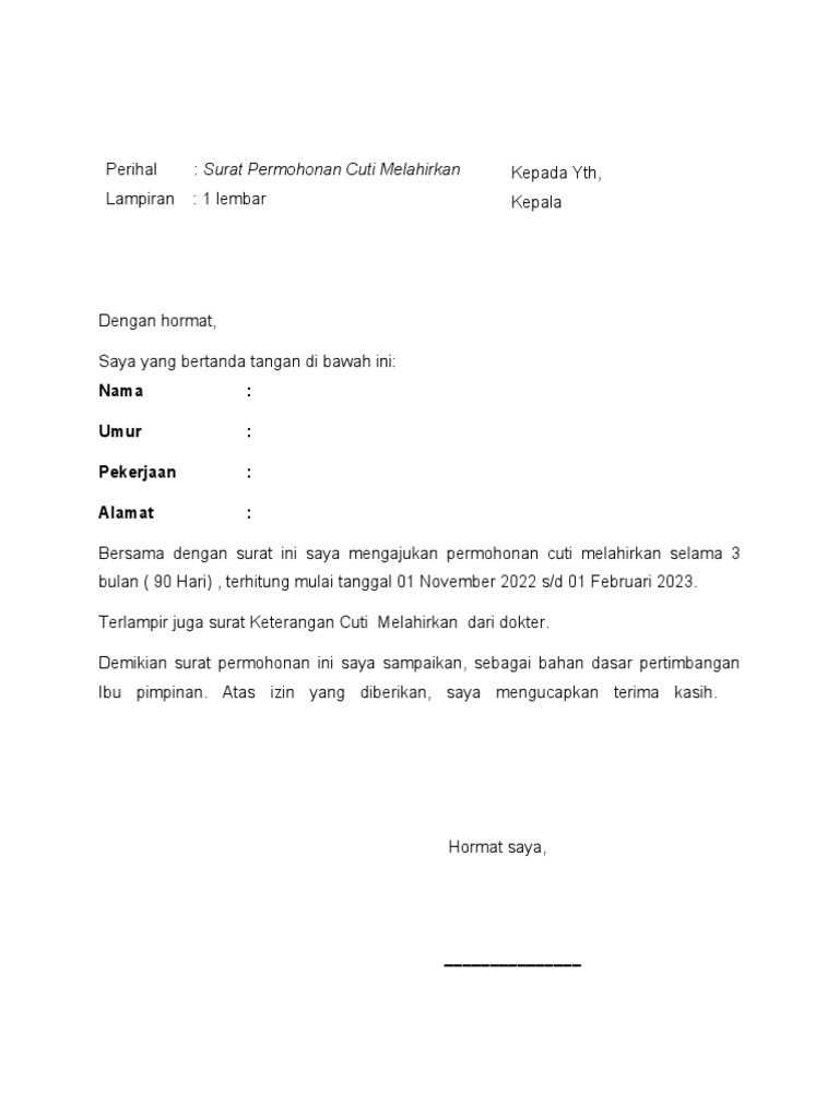 Surat Cuti Melahirkan | PDF