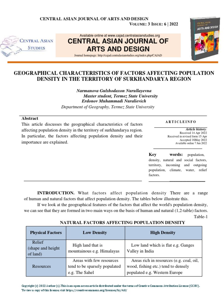 Geographical Characteristics of Factors Affecting Population Density in ...