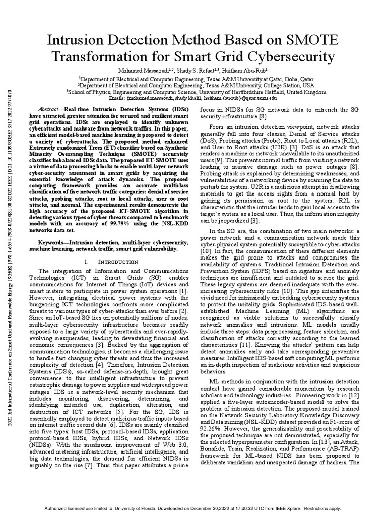 Intrusion Detection Method Based On SMOTE Transformation For Smart Grid Cybersecurity | PDF ...
