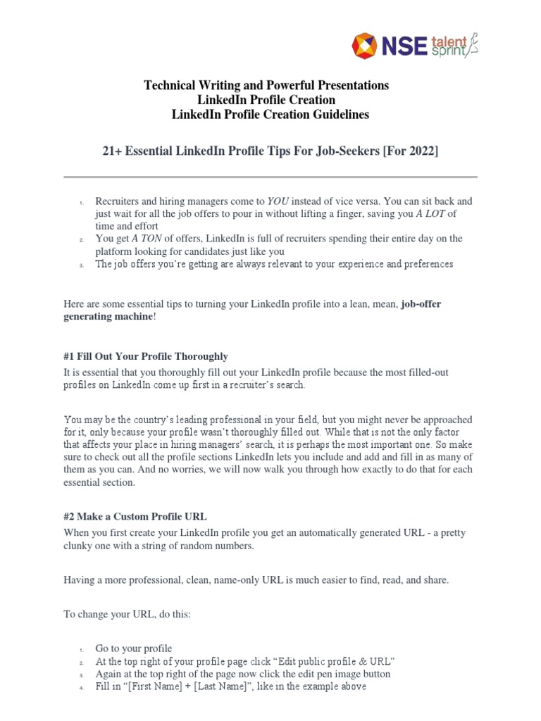 Linkedin Profile Creation Handout Download Free Pdf Linked In