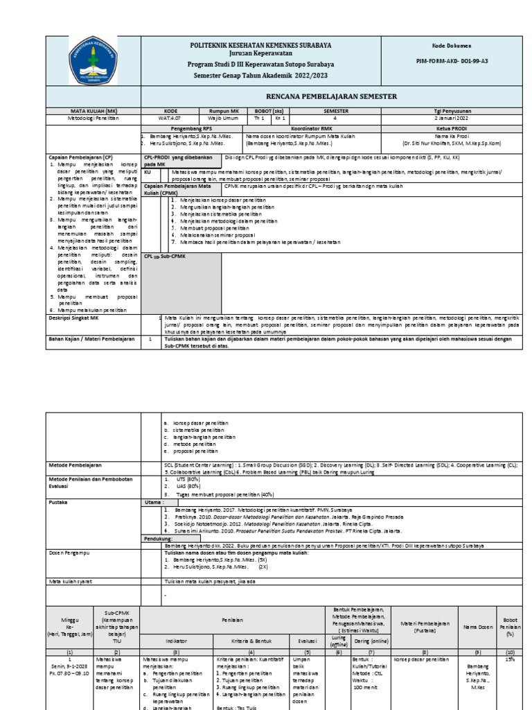 RPS Metpen - Reg B.genap.2023 | PDF