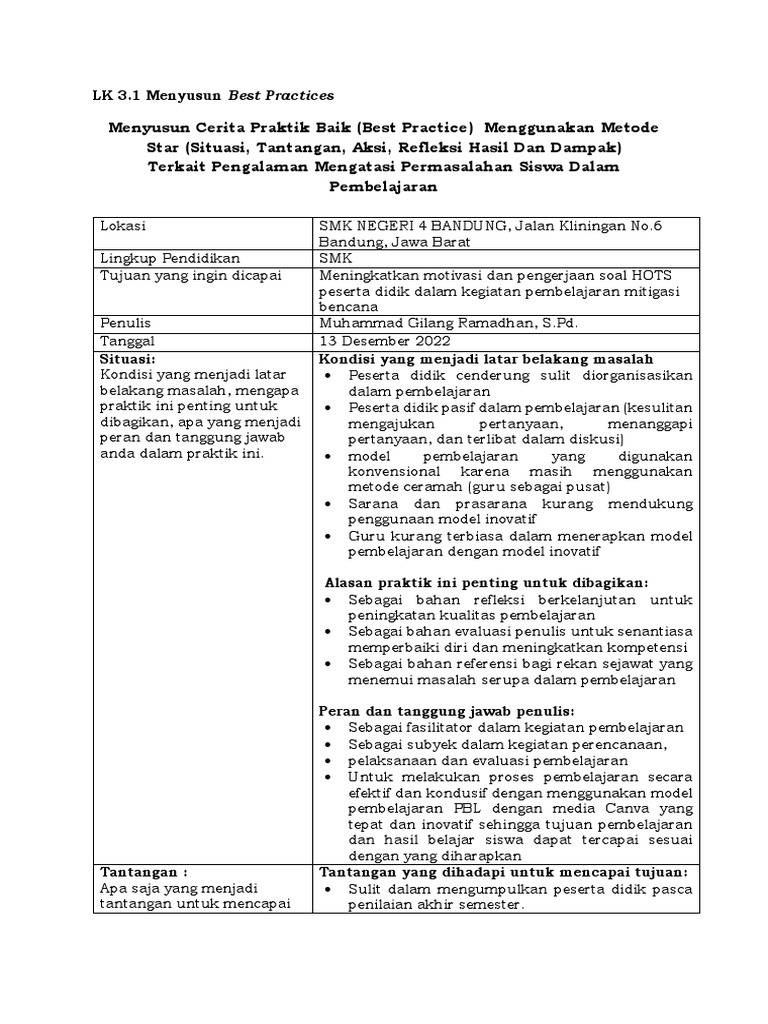 Lk 3 1 Menyusun Best Practices Muhammad Gilang Ramadhan Fisika Pdf
