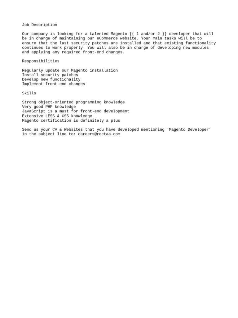 Magento Developer Wanted | PDF