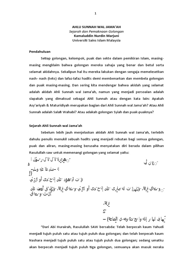 AHLU SUNNAH WAL JAMA'AH Sejarah Dan Pemaknaan Golongan | PDF