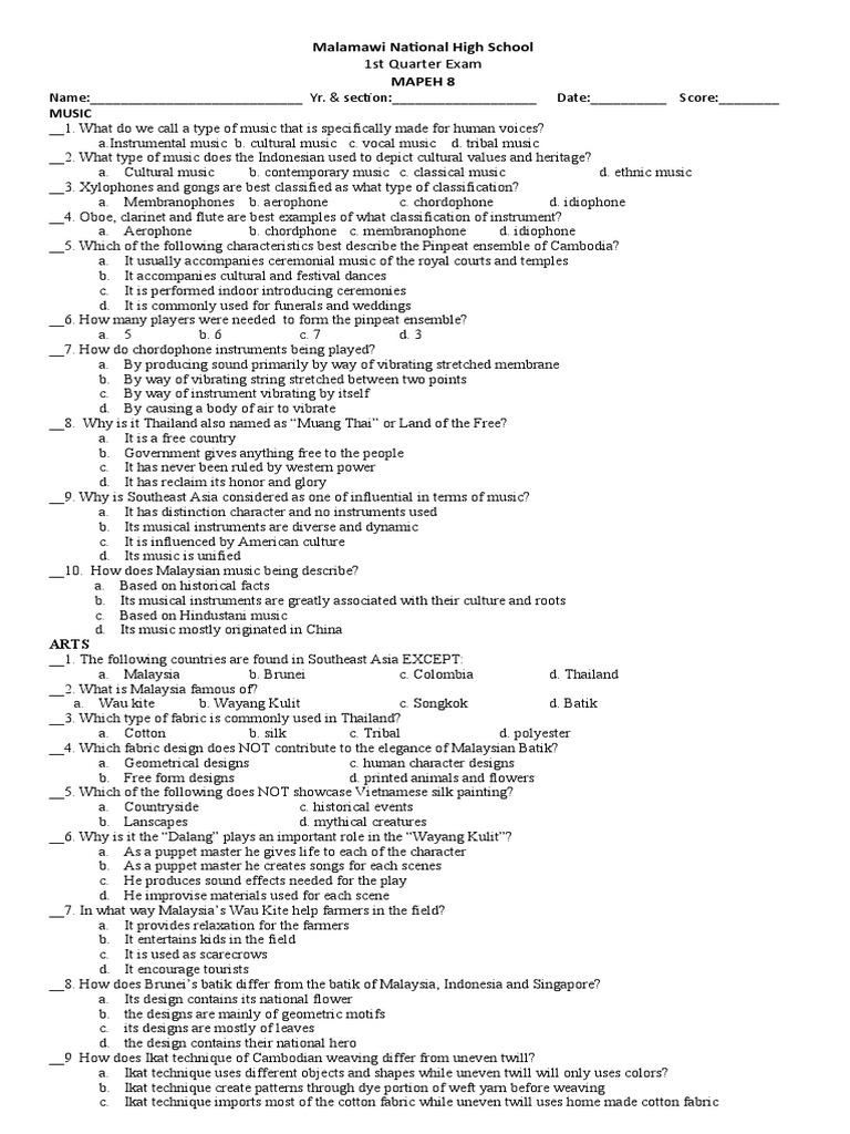 Mapeh 8 1st QTR | PDF