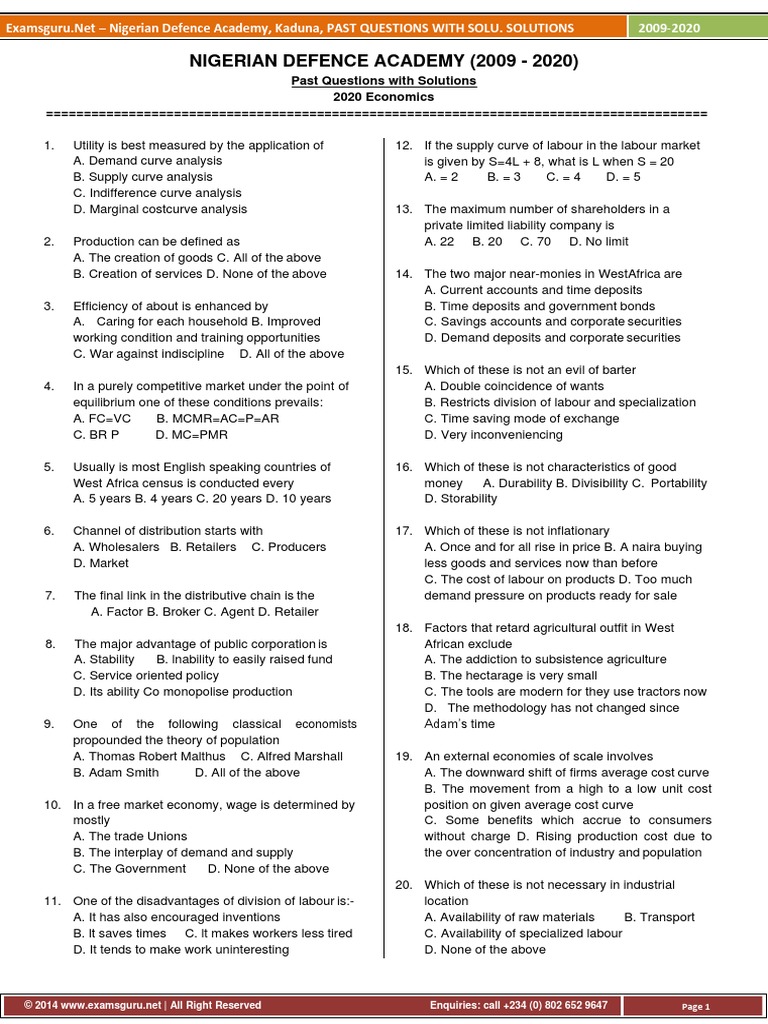 NDA Past Questions - Economics (2009 - 2020) | PDF