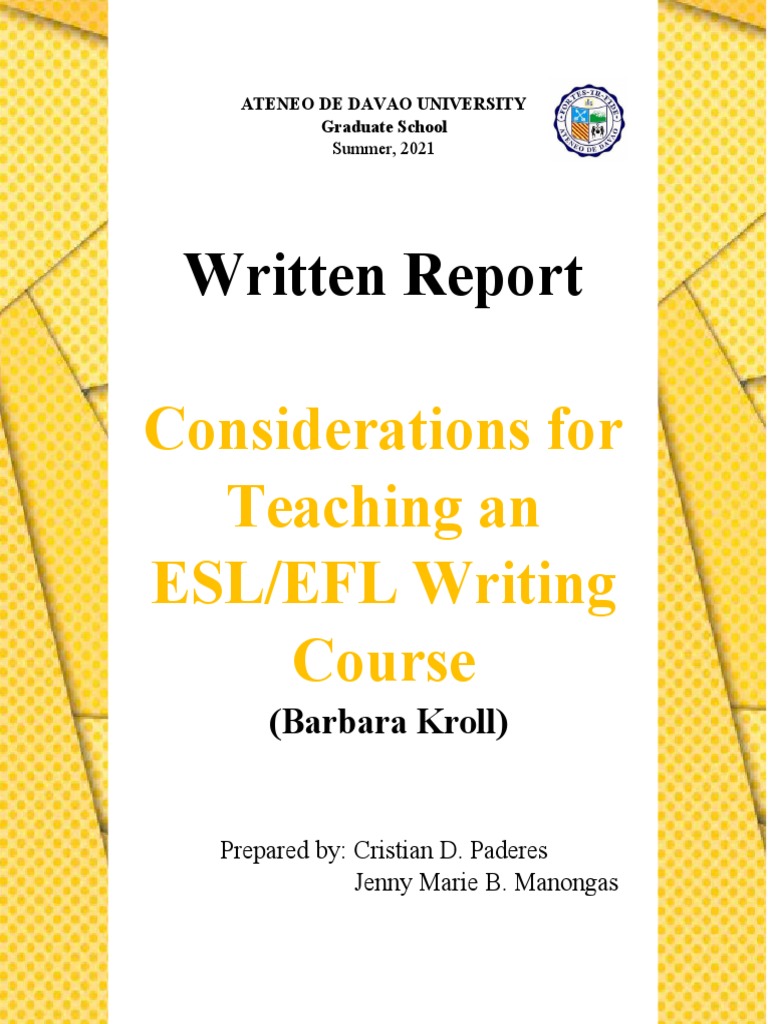 Teaching ESL/EFL Writing Skills | PDF | English As A Second Or Foreign ...