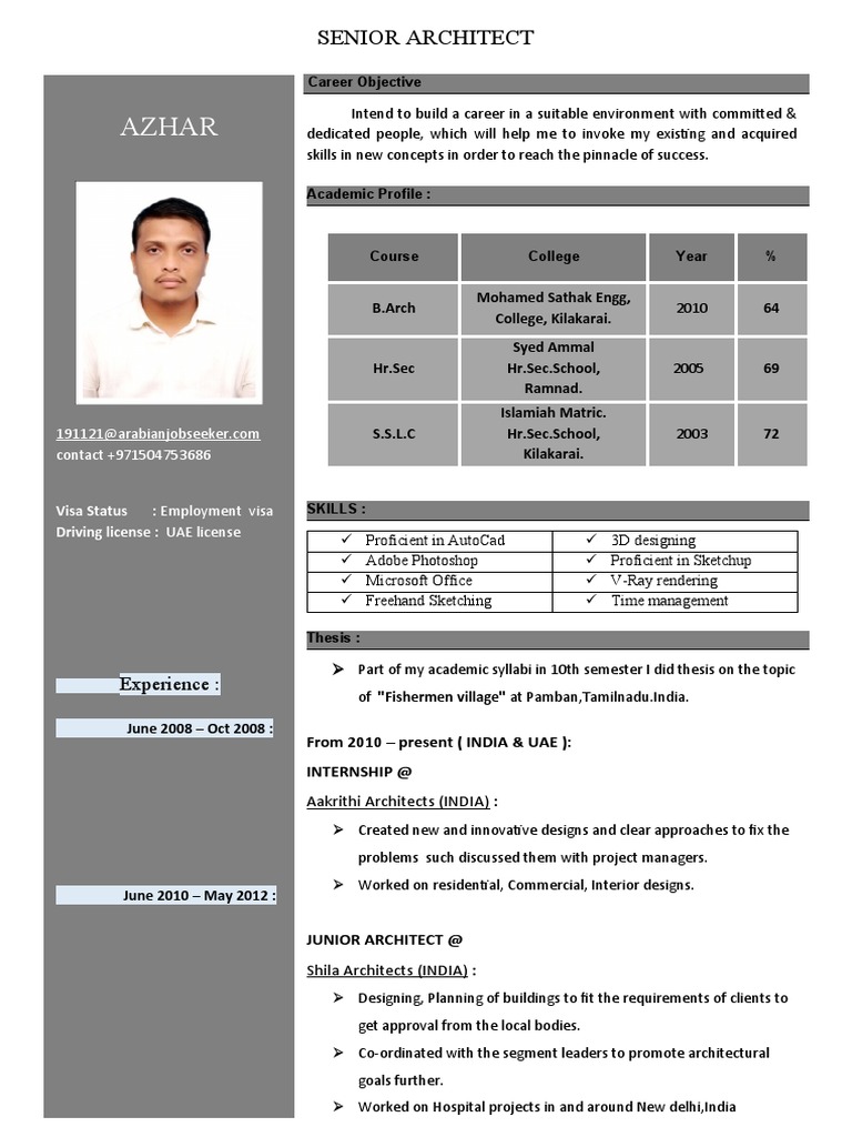 Architect CV Format | PDF | United Arab Emirates | Architect