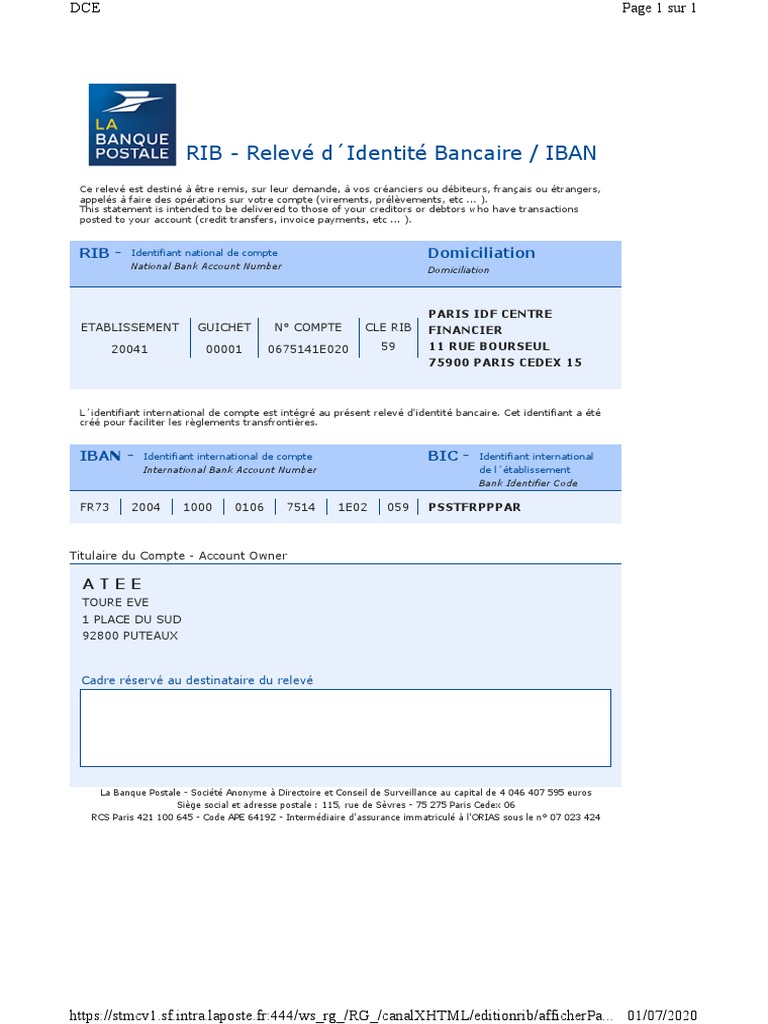 Rib La Banque Postale | PDF