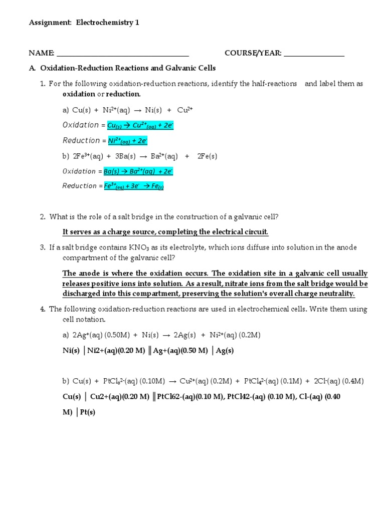 Assignment 6 Electrochem 1 | PDF | Redox | Electrochemistry