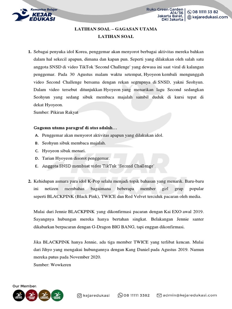 Soal - Tps - PBM - Gagasan Utama | PDF | Ilmu Sosial