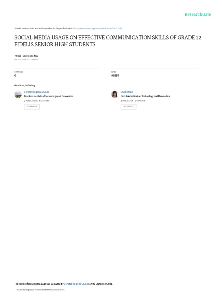 Social Media Usage On Effective Communication Skills of Grade 12 ...