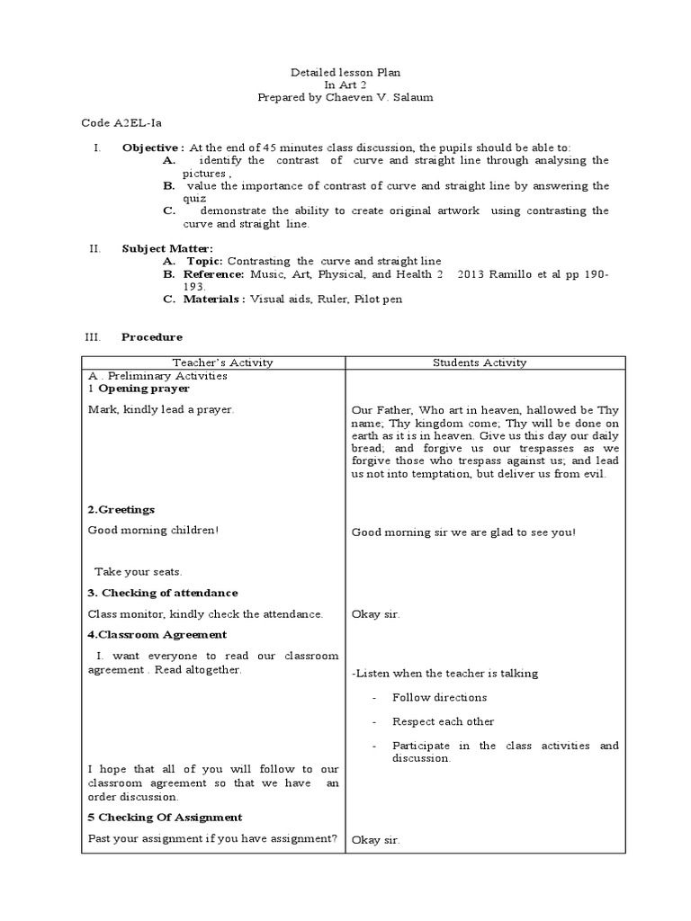 Detailed Lesson Plan Art A | PDF | Lesson Plan | Rubric (Academic)