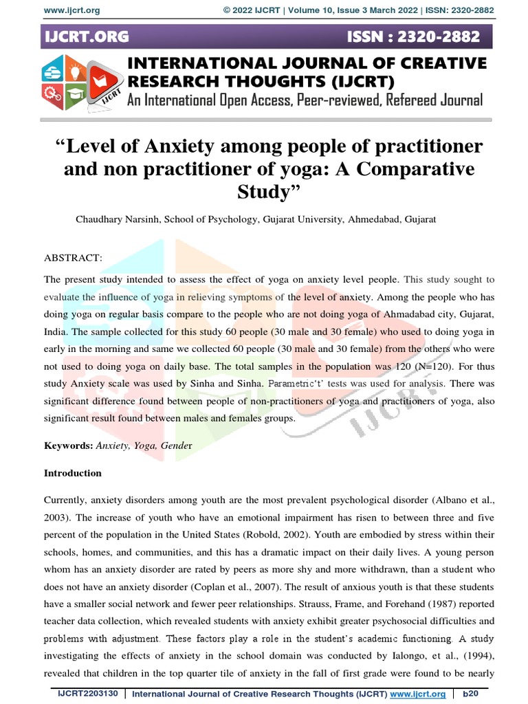 Level of Anxiety Among People of Practitioner and Non Practitioner of ...