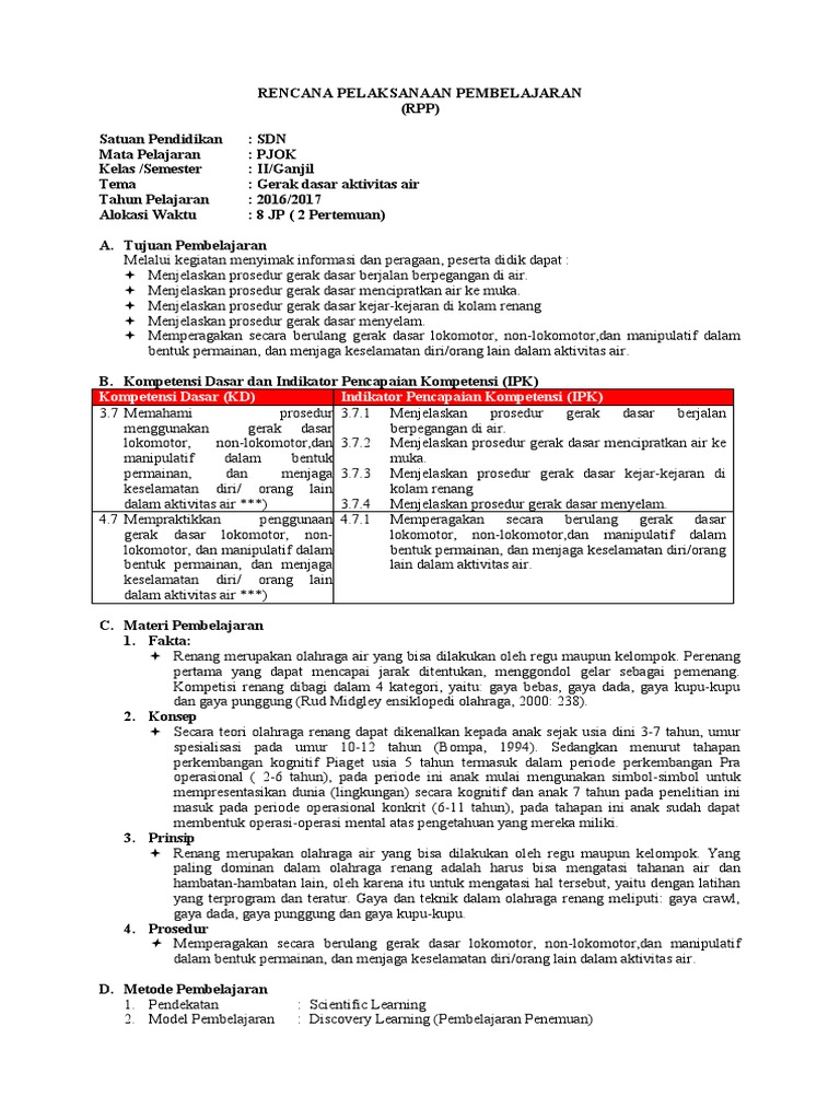 RPP 3 Gerak Dasar Aktivitas Air | PDF