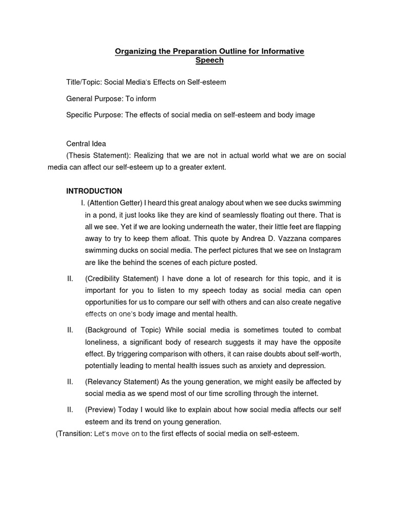 Outline Informative Speech 2021886194 Pdf Self Esteem Body Image