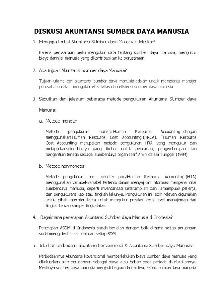Diskusi Akuntansi Sumber Daya Manusia | PDF | Karier & Perkembangan | Bisnis