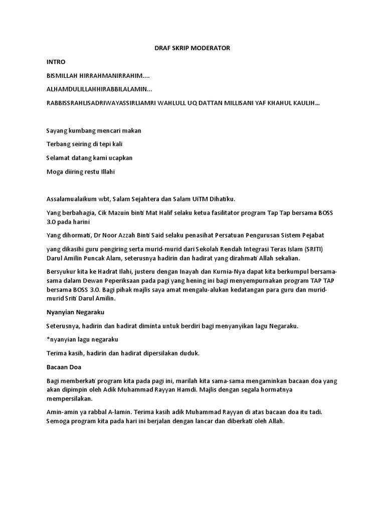 Draf Skrip Moderator | PDF