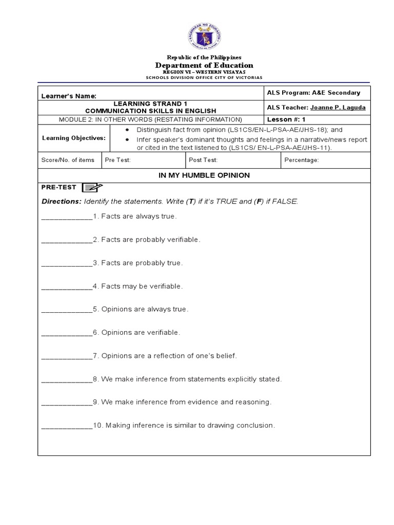 LS1 English - Module 2 | PDF | Inference | Cognition