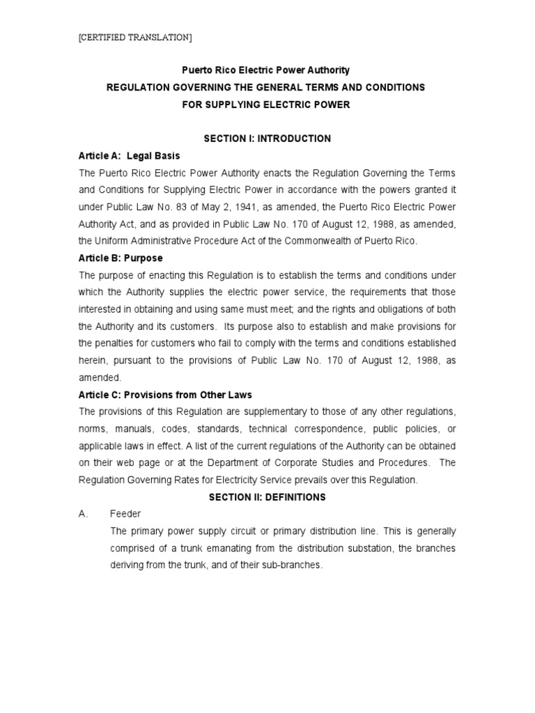 Term & Conditions - PREPA Ingles | PDF | Electric Power Distribution | Electric Power Transmission