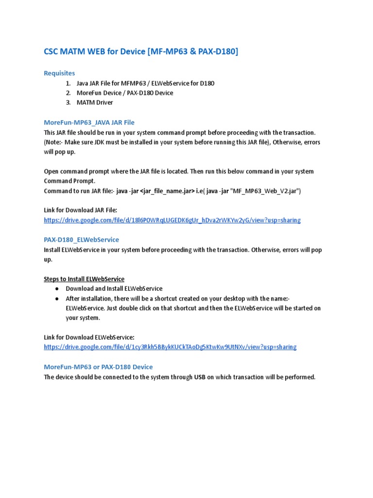 PAX-D180 & MF-MP63 Setup Guide | PDF | Computers