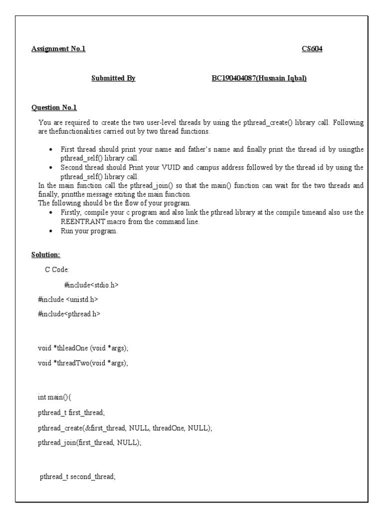 CS604 Assignment No.1 Threads | PDF | Subroutine | Library (Computing)