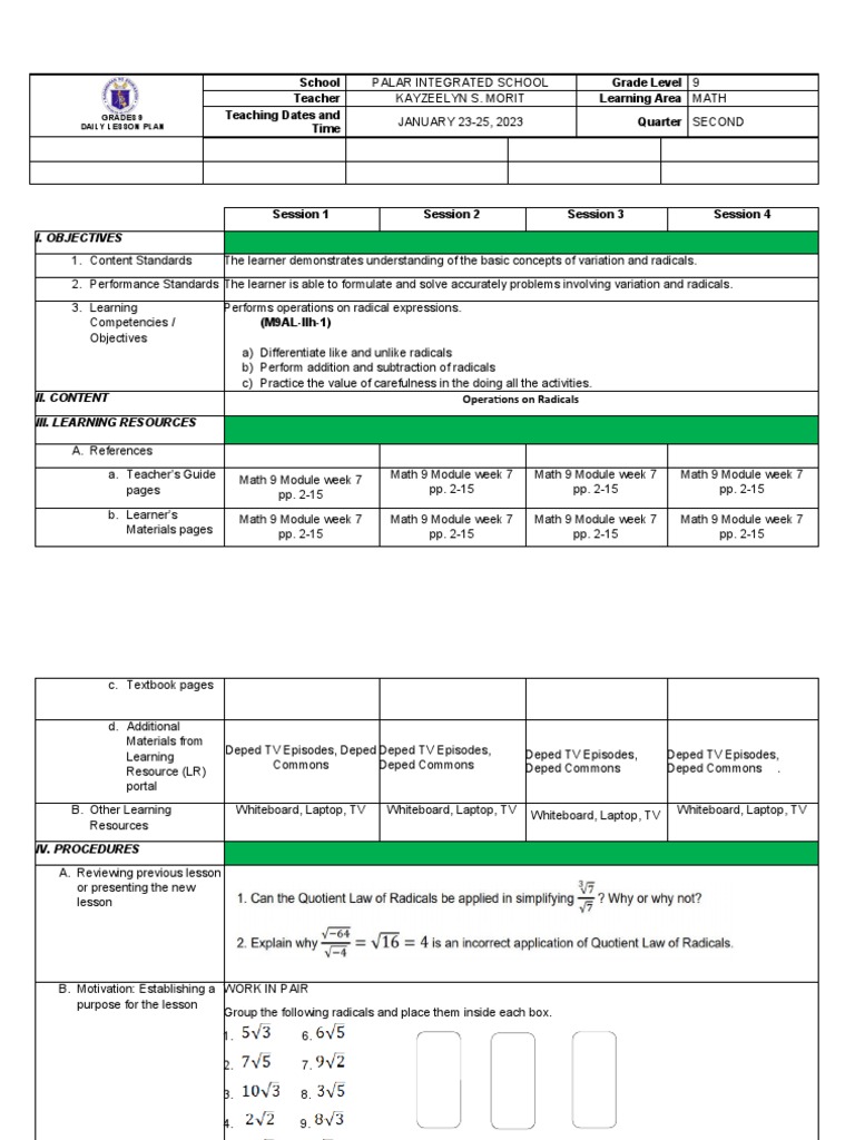 DLP Math WK7 | PDF | Multiplication | Learning