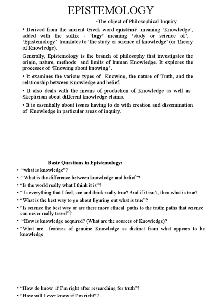 Understanding Epistemology: Key Concepts | PDF | Truth | Empiricism