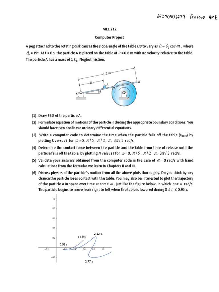 MEE 212 Computer Project | PDF | Equations Of Motion | Motion (Physics)