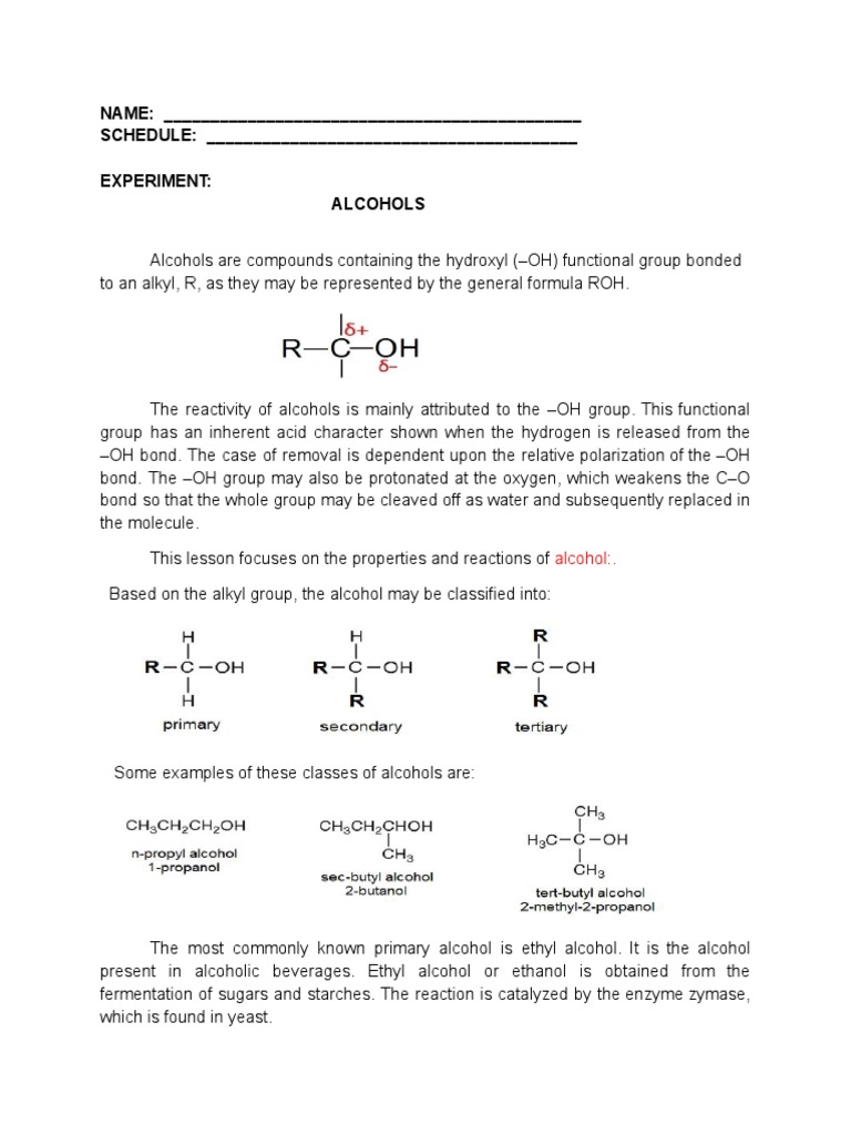 Classification and Identification of Alcohols Through Common Chemical ...