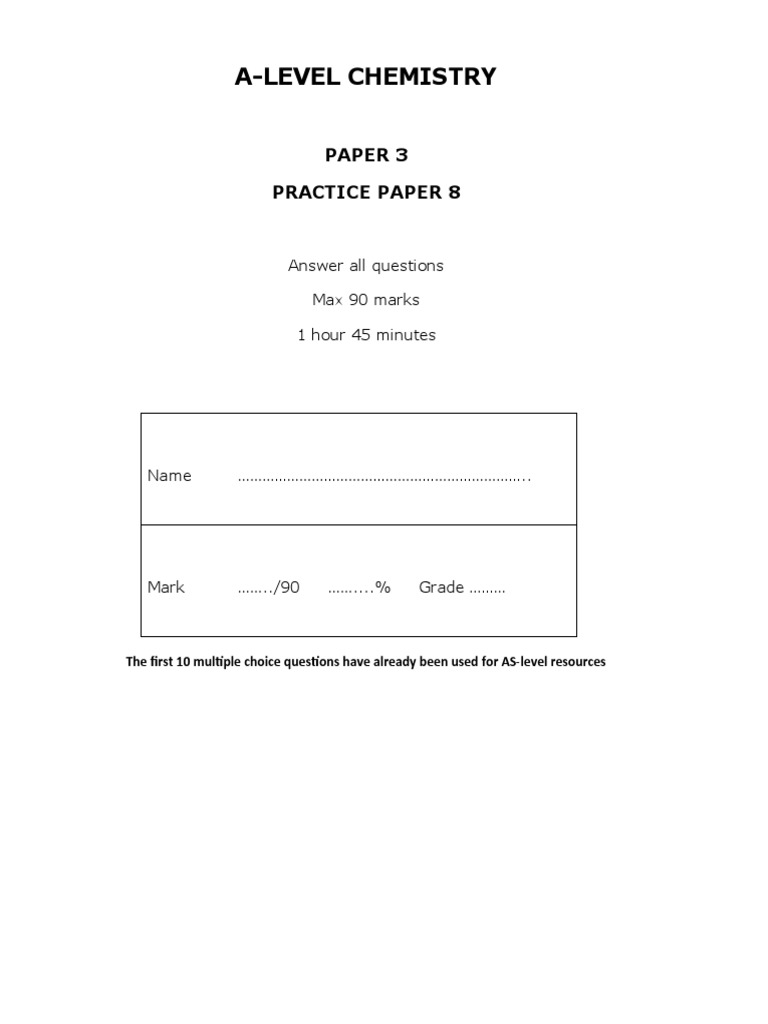 A-Level Paper 3 pp8 | PDF | Reaction Rate | Chemical Reactions