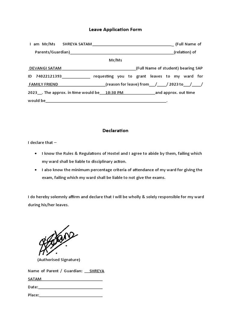 Leave Application Form | PDF