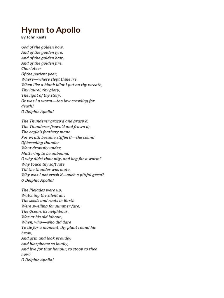 KEATS Hymn To Apollo | PDF