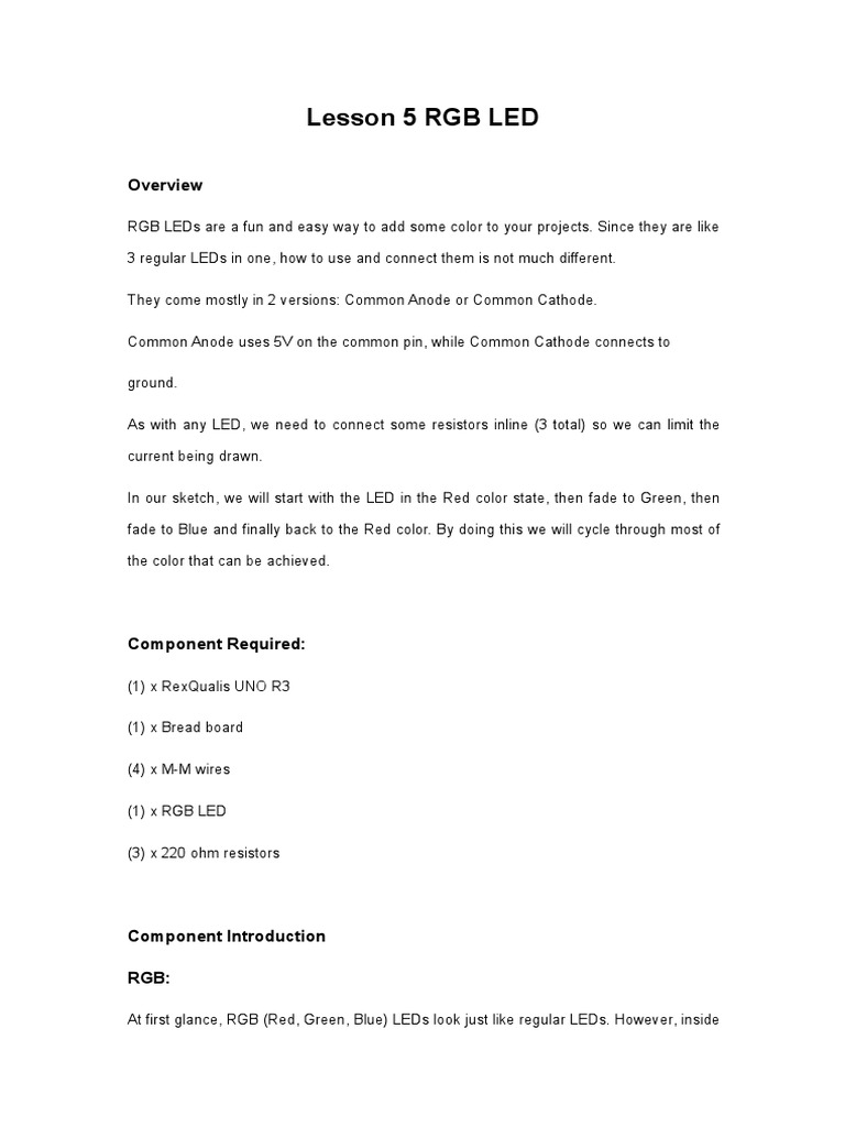 Lesson 5 RGB LED | Download Free PDF | Light Emitting Diode | Rgb Color ...
