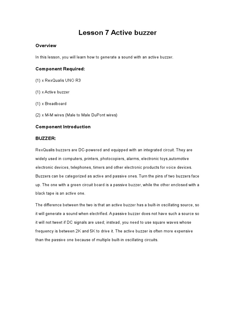 Lesson 7 Active Buzzer | PDF