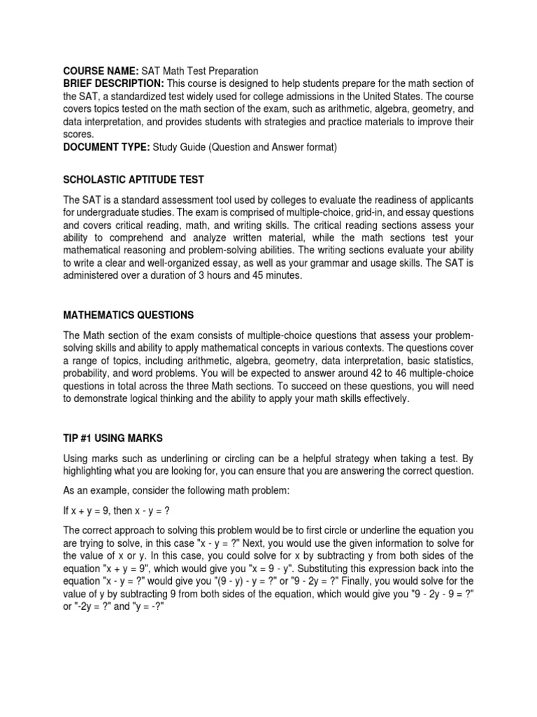 SAT Math Test Preparation | Download Free PDF | Sat | Test (Assessment)