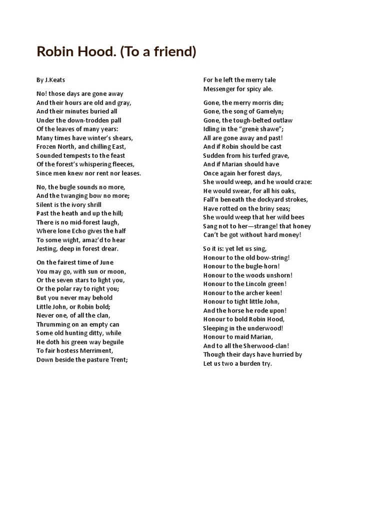 KEATS Robin Hood | PDF | Robin Hood | English Legendary Characters