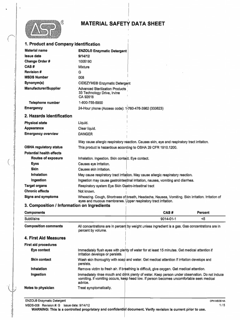 Material Safety Data Sheet: 1. Product and Company Identification | PDF | Dangerous Goods ...