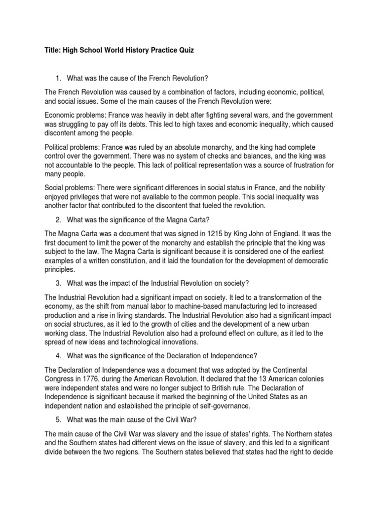 High School World History Practice Quiz | PDF | Berlin Wall | The Holocaust