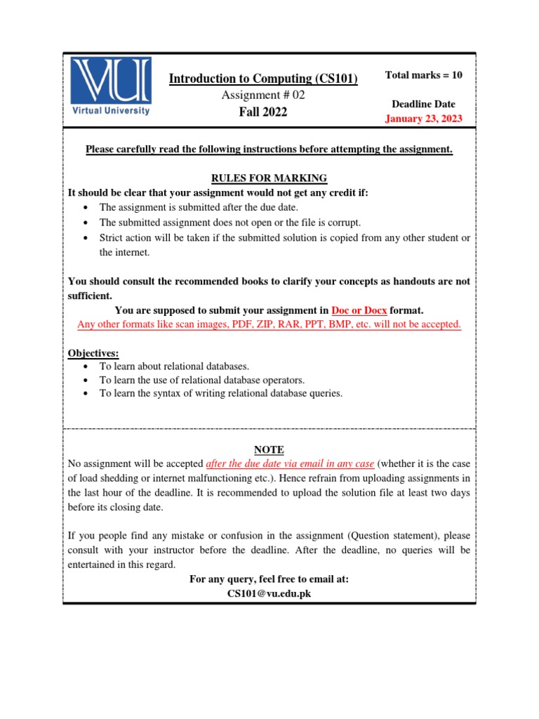 Fall 2022 - CS101 - 2 | PDF | Relational Database | Relational Model
