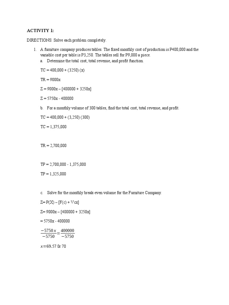 Activity 1 in Management Science | PDF | Production And Manufacturing ...