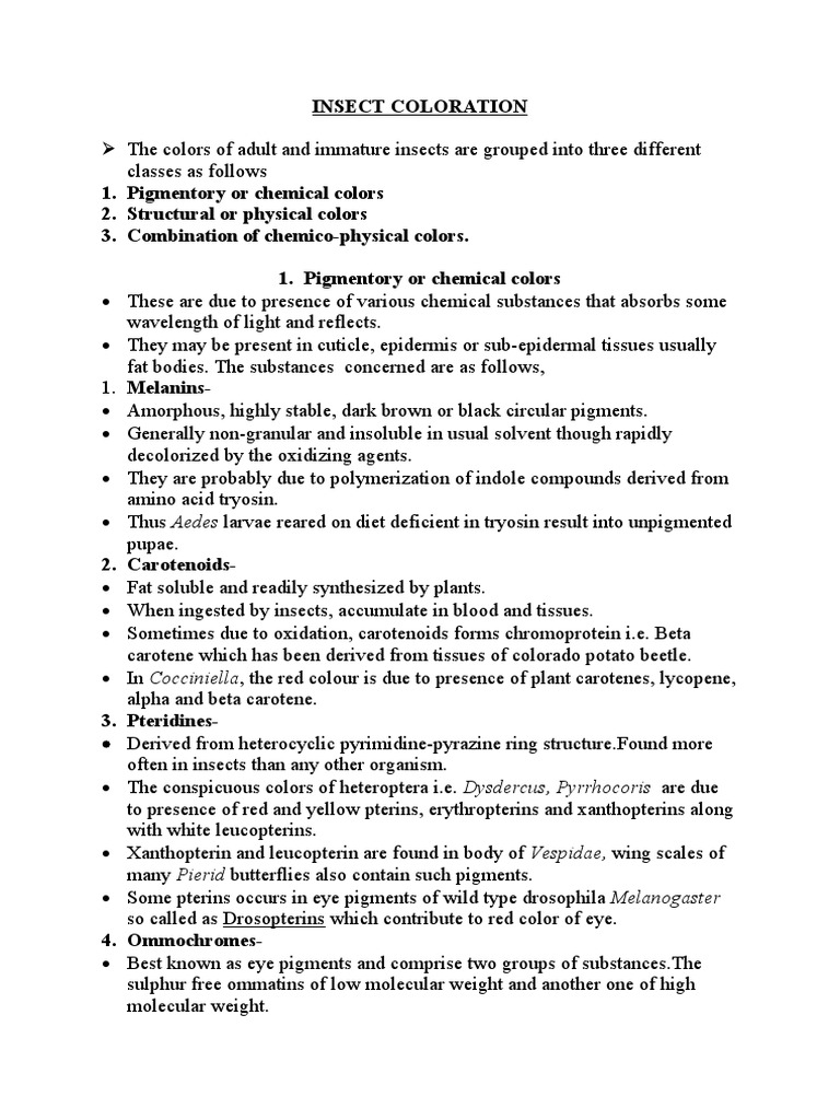 INSECT COLORATION Notes by Huzaifa Parkar | PDF | Mimicry | Insects